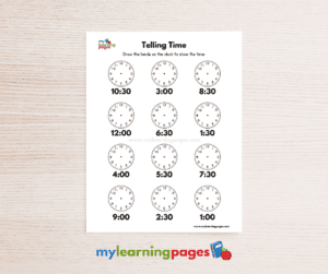TELLING TIME WORKSHEETS – My Learning Pages