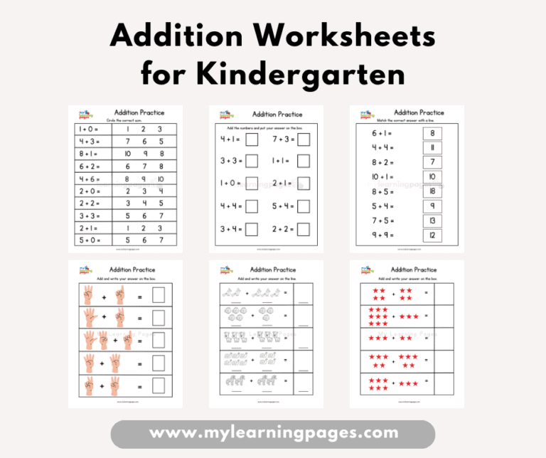 ADDITION WORKSHEETS FOR KINDERGARTEN – My Learning Pages